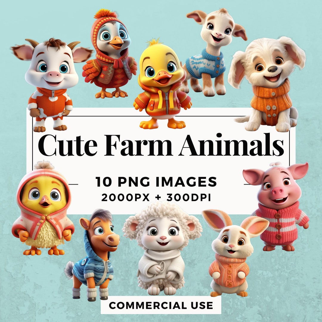 10 Cute Farm Animals Clipart Pack INSTANT DOWNLOAD 10 Adorable Farm ...