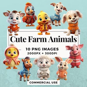 10 Cute Farm Animals Clipart Pack INSTANT DOWNLOAD 10 Adorable Farm ...