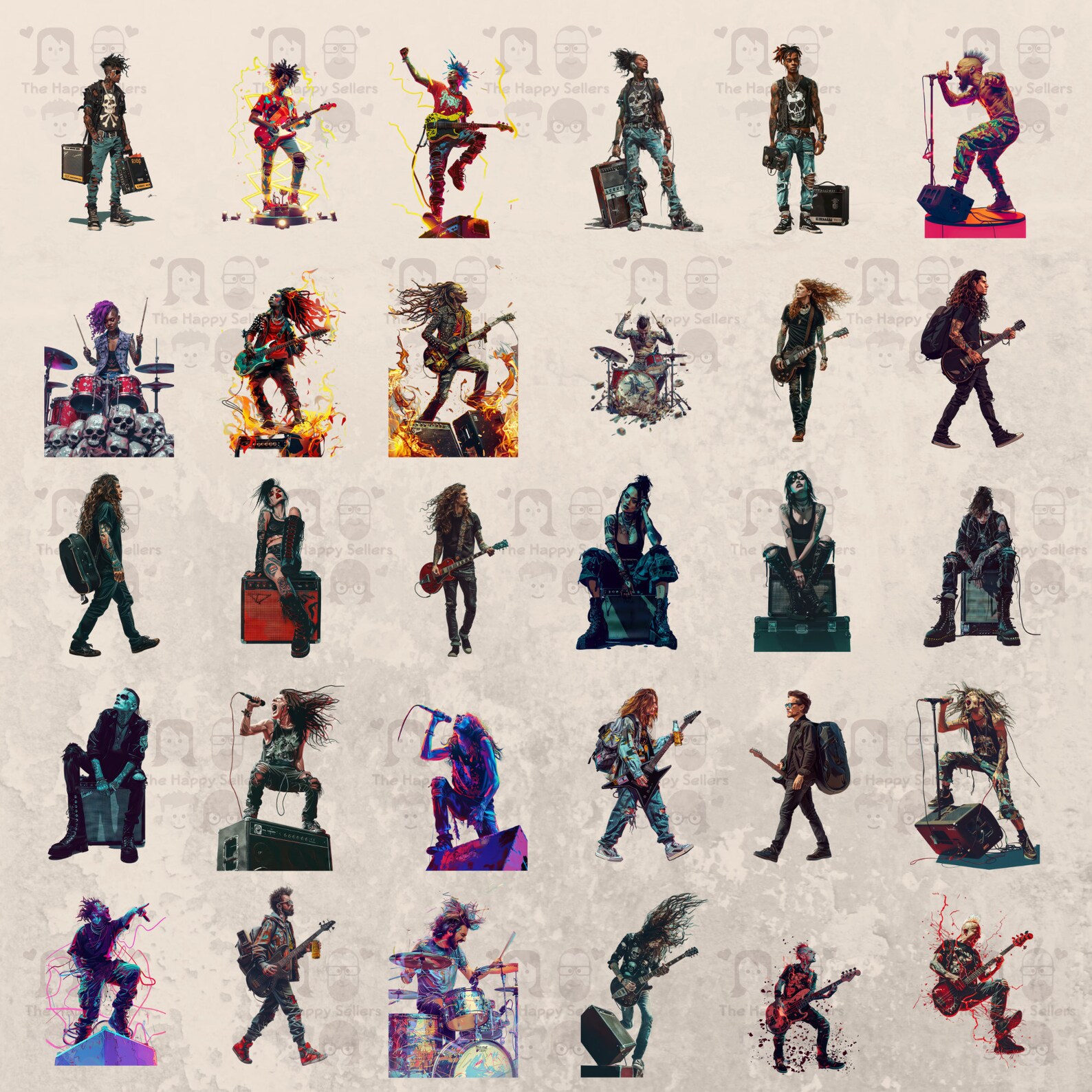 90 Rock Stars Clipart Pack INSTANT DOWNLOAD 90 Bold Illustrations, PNG ...