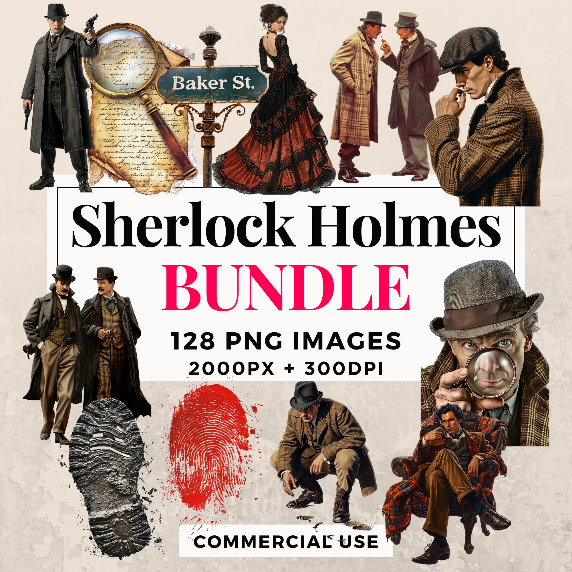 128 Sherlock Holmes Clipart Bundle Instant Download, Detective ...