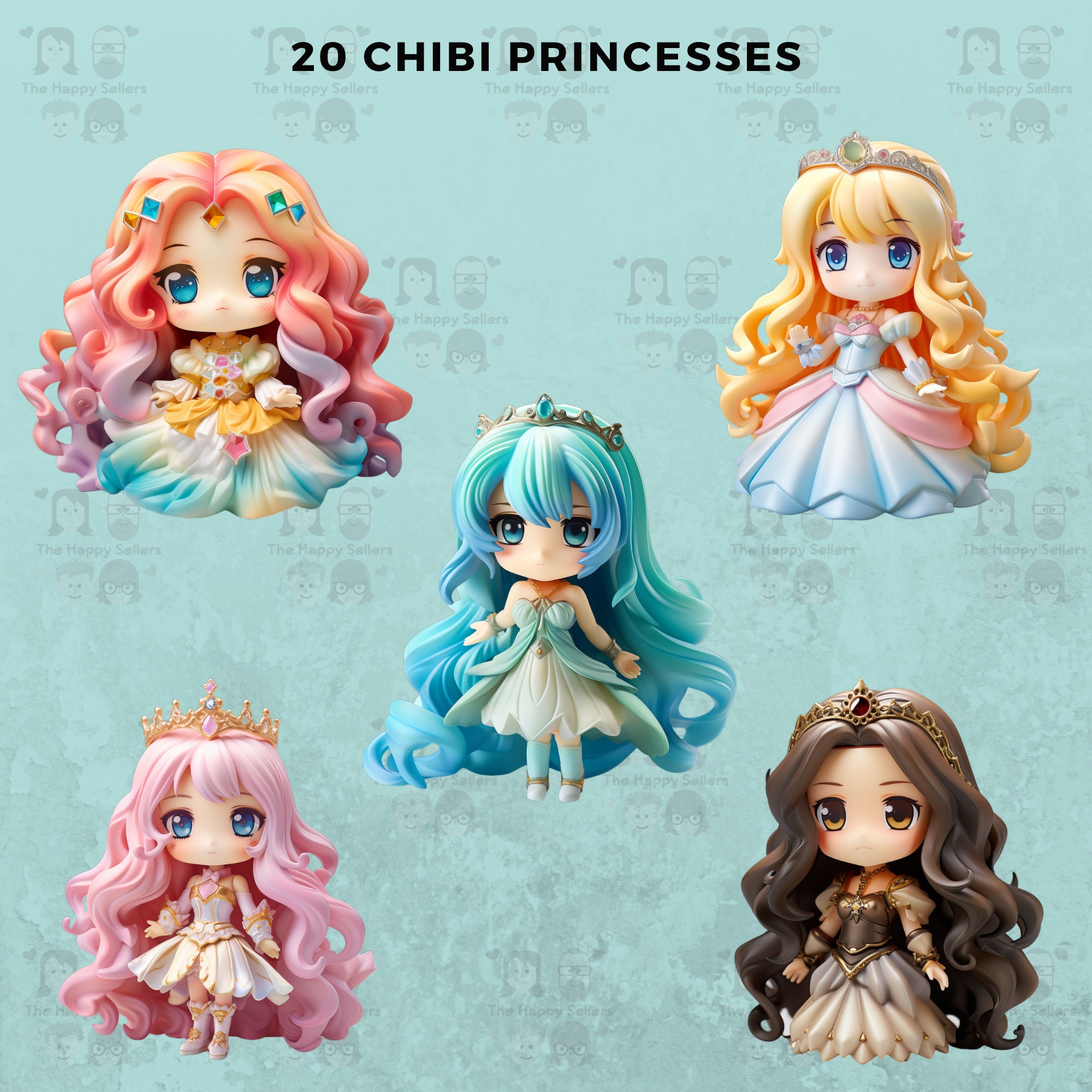 20 Chibi Princesses Clipart Pack INSTANT DOWNLOAD 20 Chibi Princess Illustrations, PNG ...