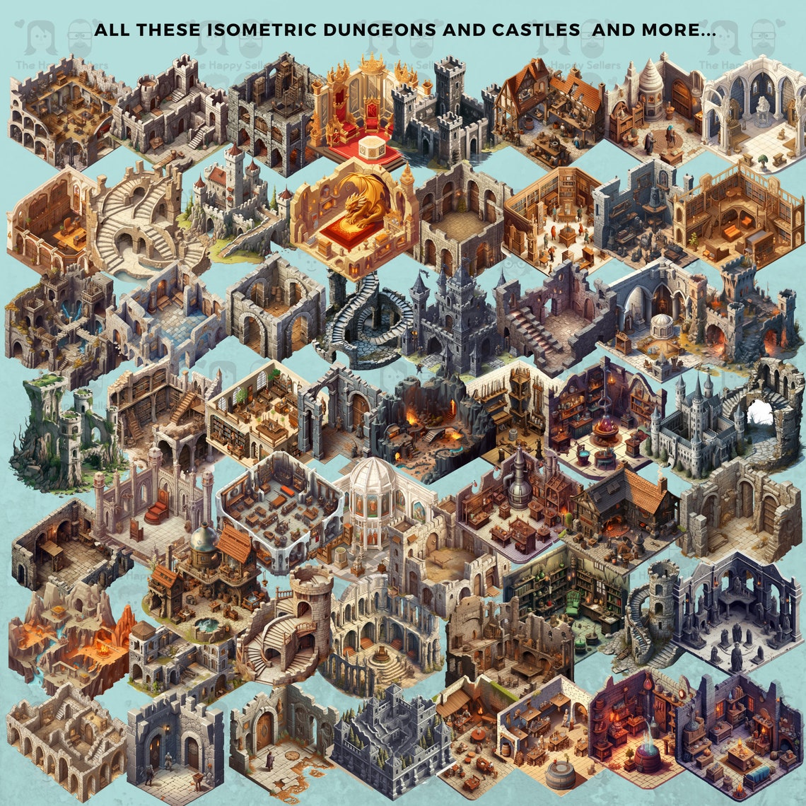 130 Isometric Dungeons and Castles Clipart Bundle - Instant Download ...