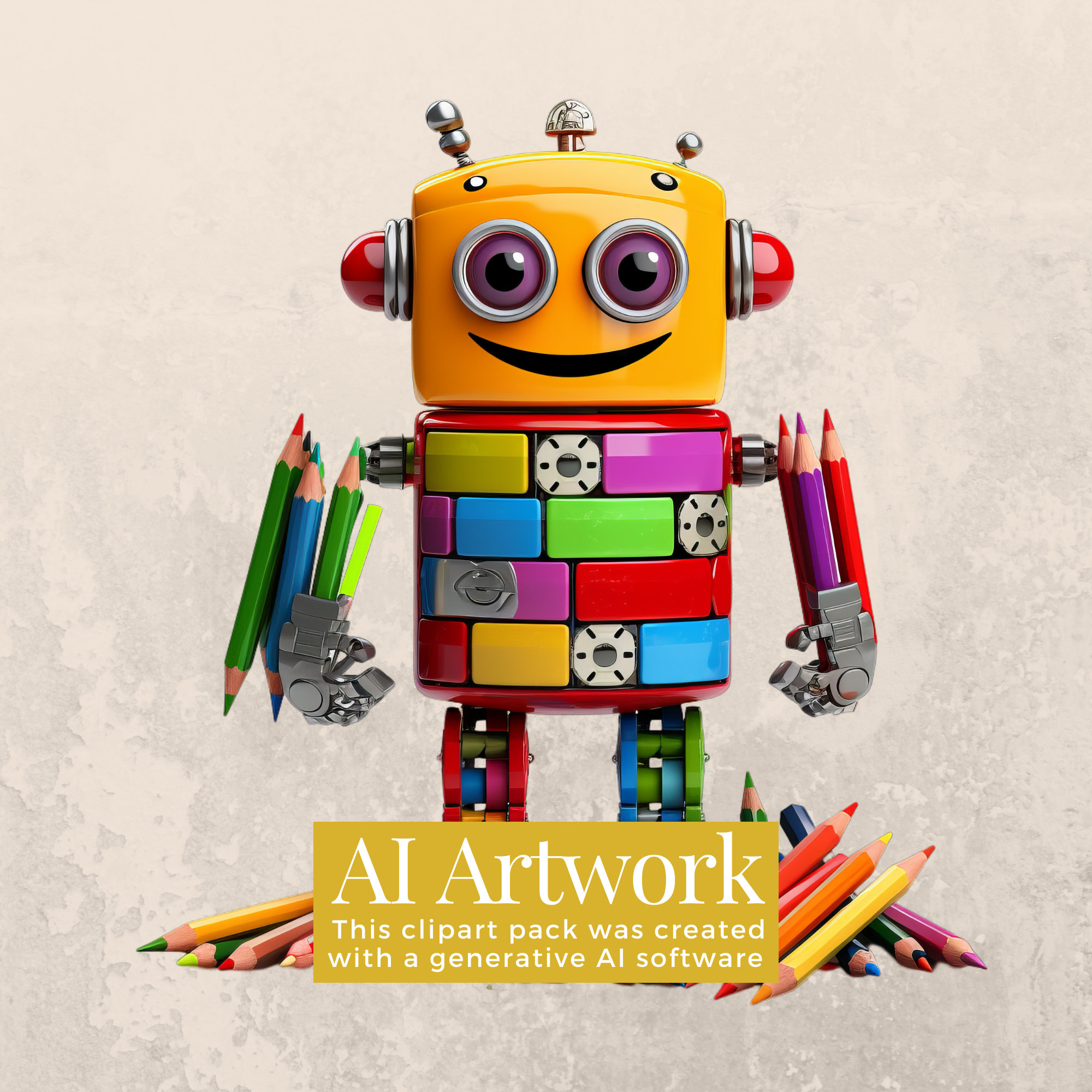 40 Crayon Robots Clipart Pack INSTANT DOWNLOAD 40 Playful Crayon Robot ...