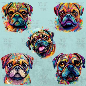 20 Cute Colorful Pugs Clipart Pack INSTANT DOWNLOAD 20 Adorable Pug ...