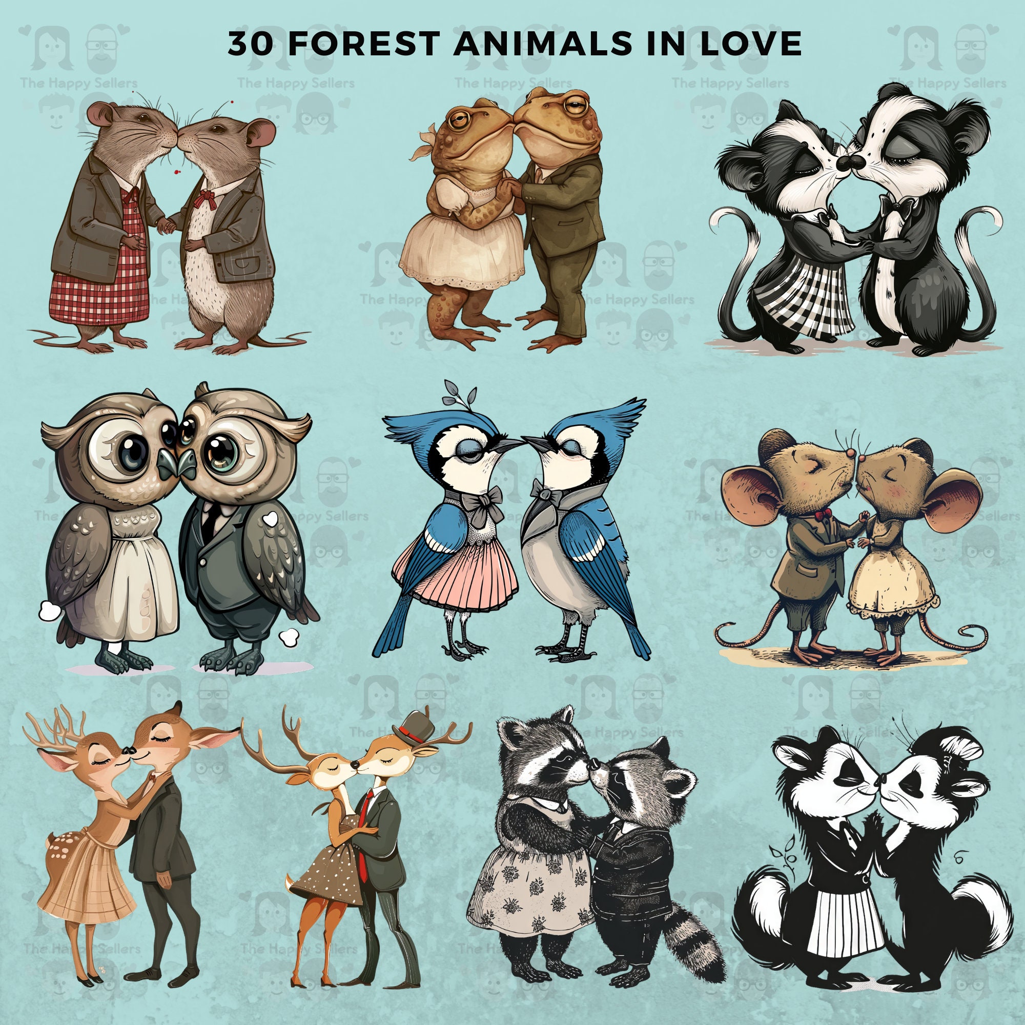 30 Forest Animals in Love Clipart Pack INSTANT DOWNLOAD 30 Adorable ...