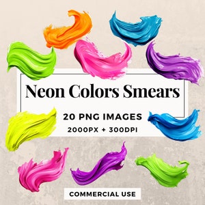 20 Neon Colors Smears Clipart Pack INSTANT DOWNLOAD 20 Vivid Neon Smear ...