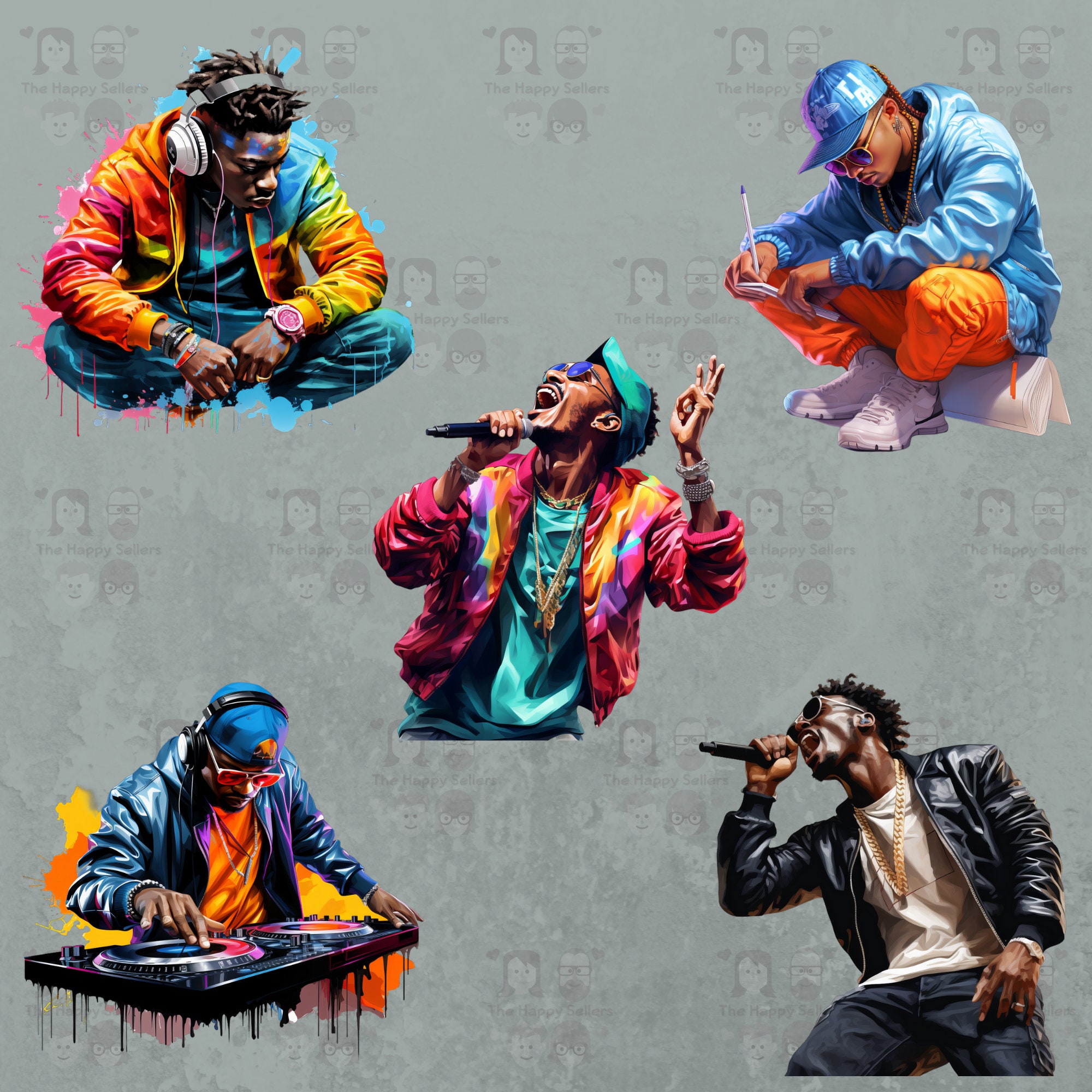 20 Hip Hop Stars Clipart Pack INSTANT DOWNLOAD 20 Hip Hop Illustrations ...