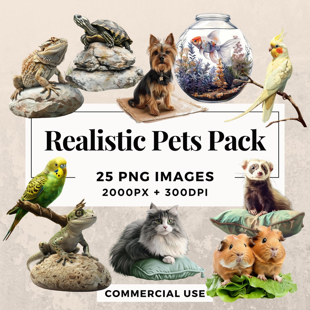 25 Realistic Pets Clipart Pack INSTANT DOWNLOAD 25 Lifelike Pet ...