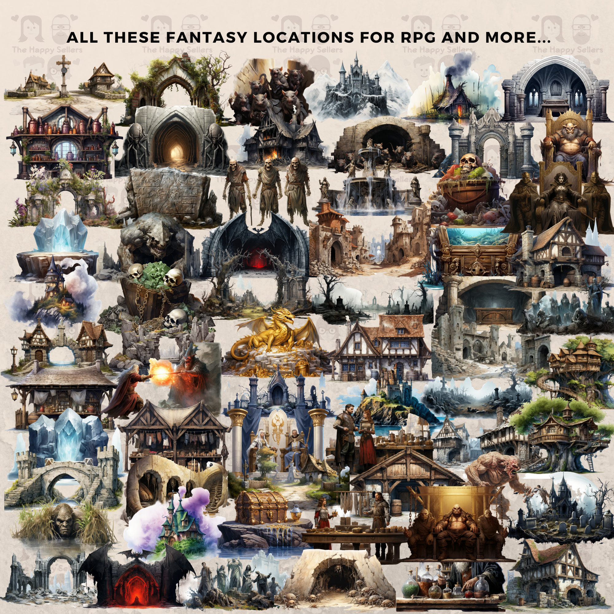 128 Fantasy Locations for RPG 1 Clipart Bundle Instant Download, PNG ...