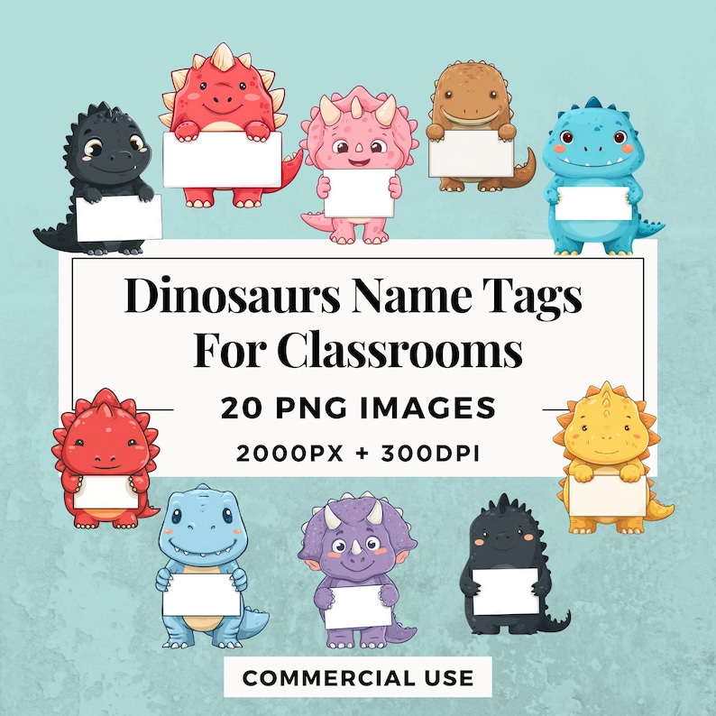 Dinosaur Name Tags Clipart: Classroom Decor, PNG (instant Download) - Etsy