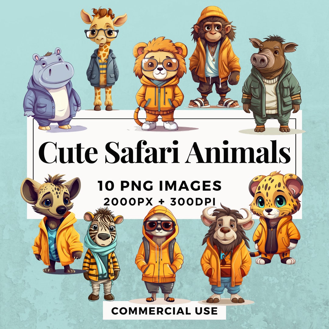 10 Cute Safari Animals Clipart Pack INSTANT DOWNLOAD 10 Safari Animal ...