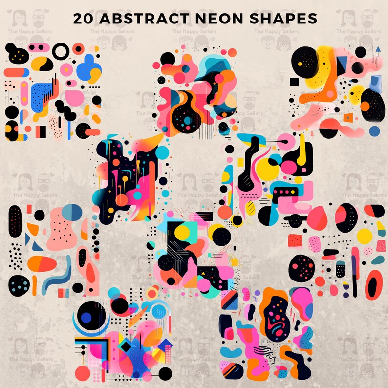 20 Abstract Neon Shapes Clipart Pack INSTANT DOWNLOAD 20 - Etsy