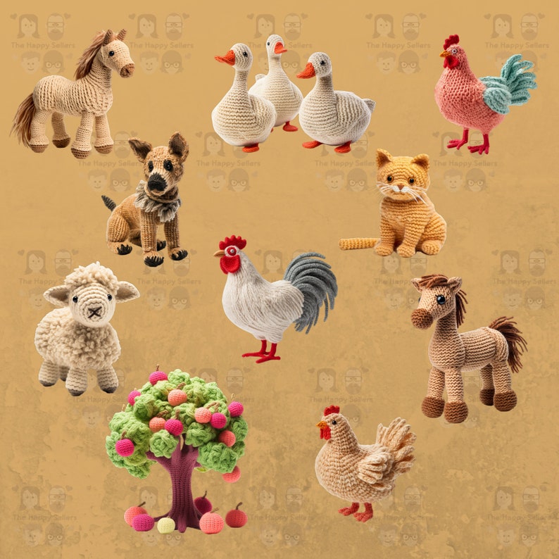 40 Yarn Farm Animals Clipart Pack INSTANT DOWNLOAD Yarn Animal - Etsy