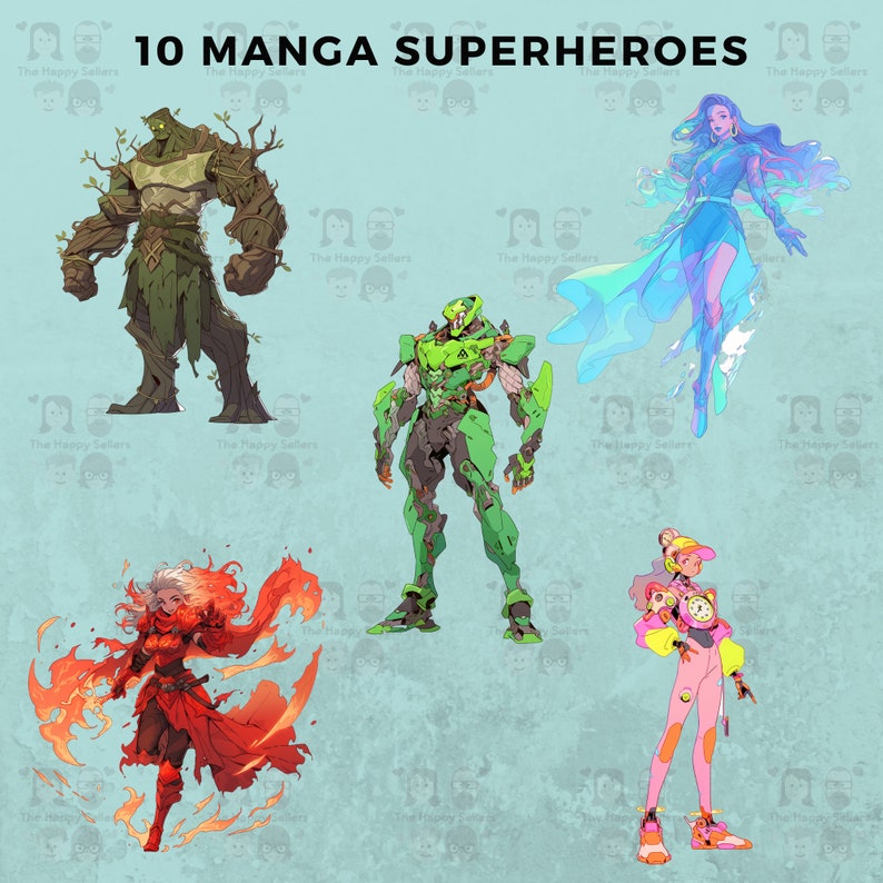 10 Manga Superheroes Clipart Pack INSTANT DOWNLOAD 10 Manga Superhero ...