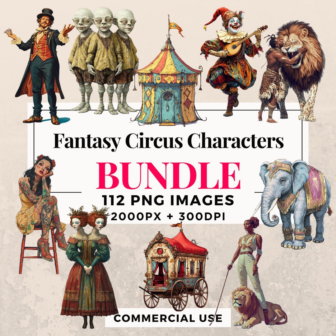 112 Fantasy Circus Characters Clipart Bundle - Instant Download, PNG ...