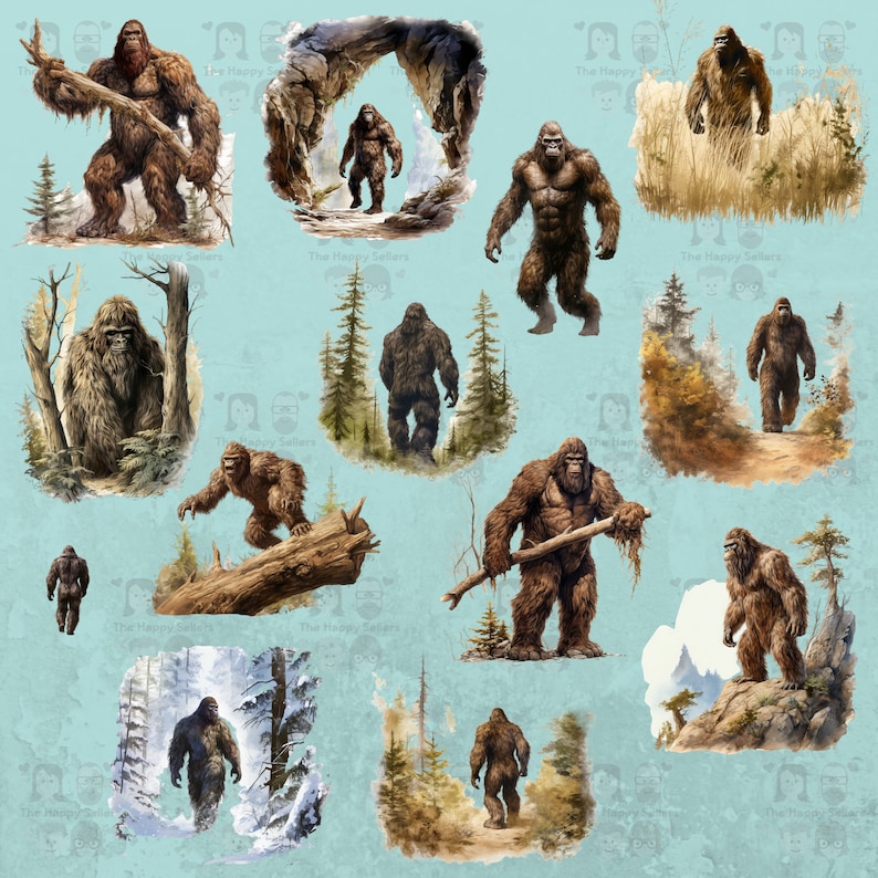 50 Bigfoot Clipart Pack INSTANT DOWNLOAD 50 Sasquatch Illustrations ...