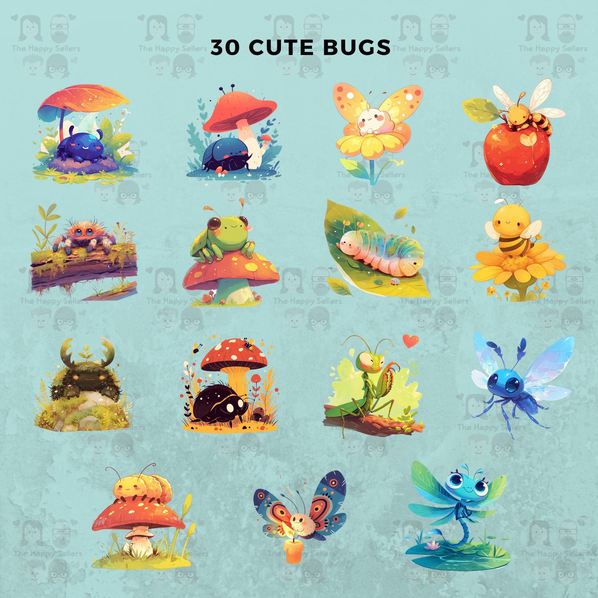 30 Cute Bugs Clipart Pack INSTANT DOWNLOAD 30 Adorable Bug ...