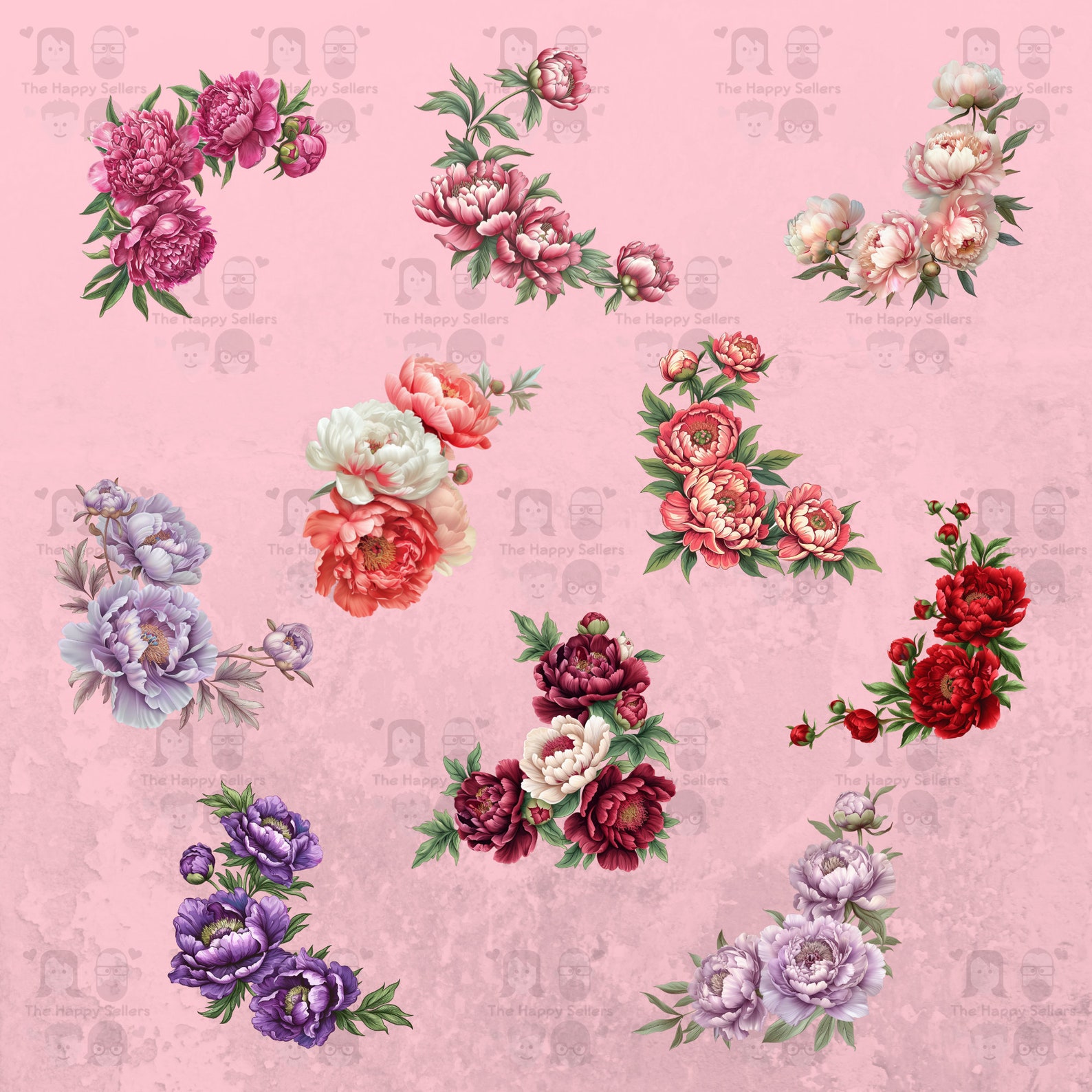 30 Peonies Corner Design Clipart Pack INSTANT DOWNLOAD 30 Peony Corner ...