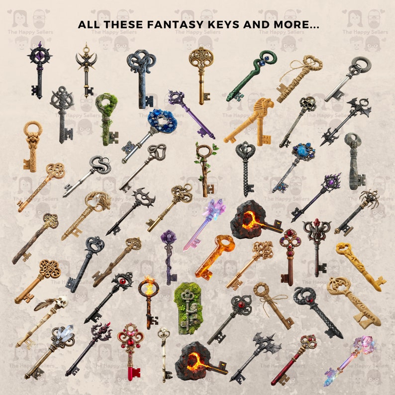 130 Fantasy Keys Clipart Bundle Instant Download, Magical Key ...