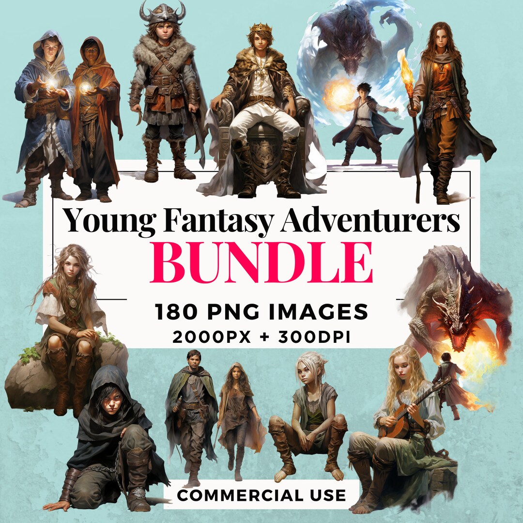 180 Young Fantasy Adventurers Clipart Bundle - Instant Download, PNG ...