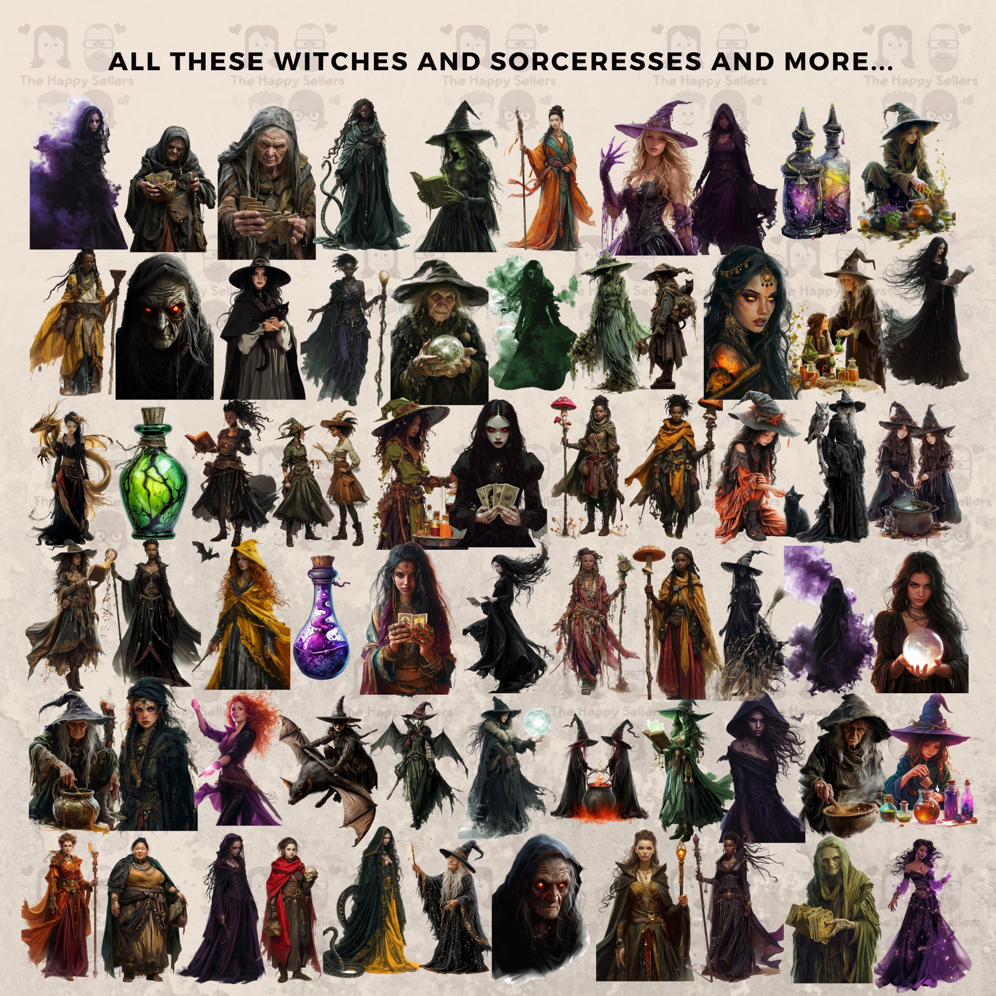 160 Witches and Sorceresses Clipart Bundle - Instant Download, PNG ...