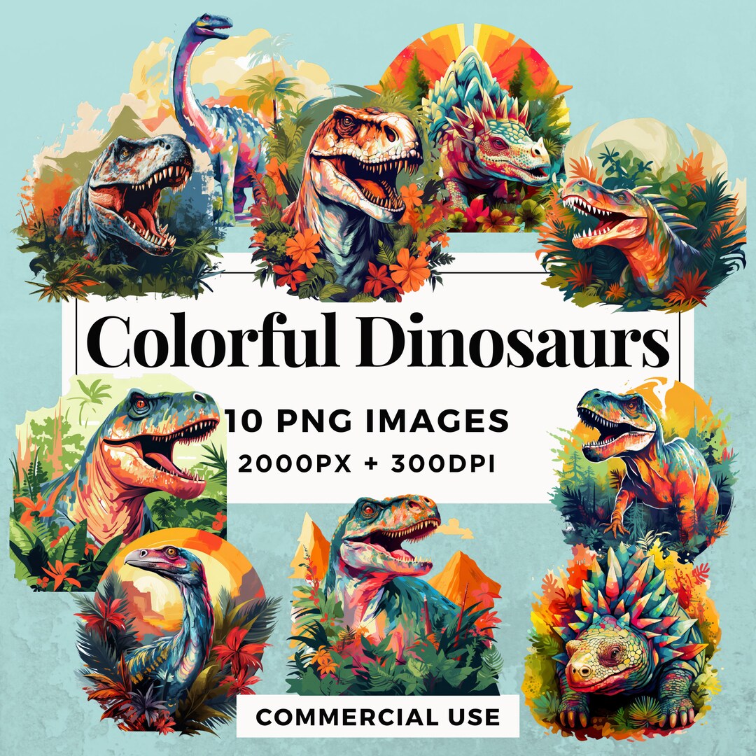 10 Colorful Dinosaurs Clipart Pack INSTANT DOWNLOAD 10 Vibrant Dinosaur ...