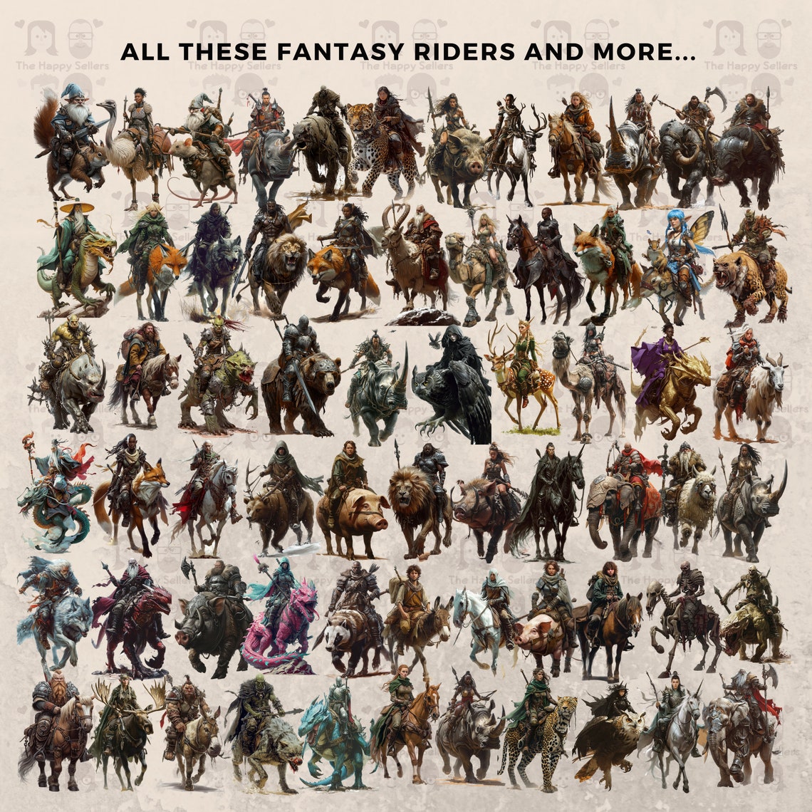 162 Fantasy Riders Clipart Bundle - Instant Download, PNG Images ...