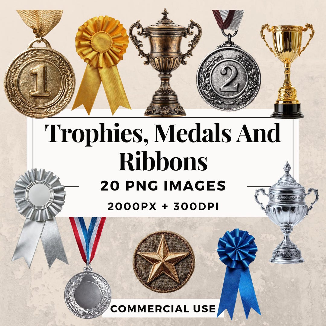 20 Trophies, Medals and Ribbons INSTANT DOWNLOAD 20 Award Illustrations ...