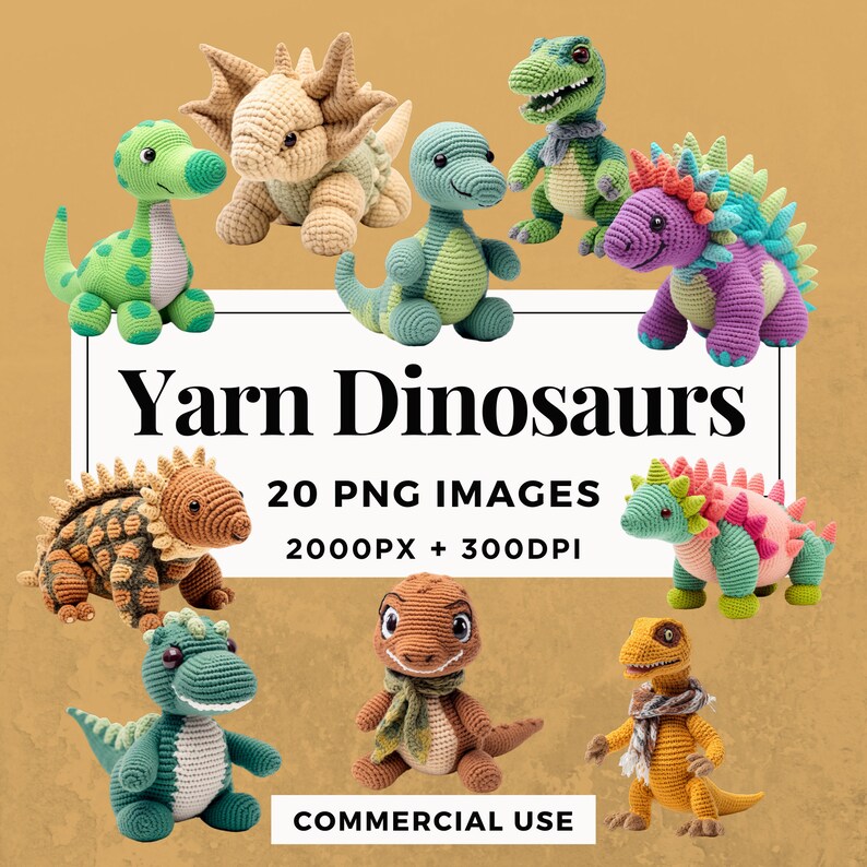 20 Yarn Dinosaurs Clipart Pack INSTANT DOWNLOAD 20 Playful Yarn ...