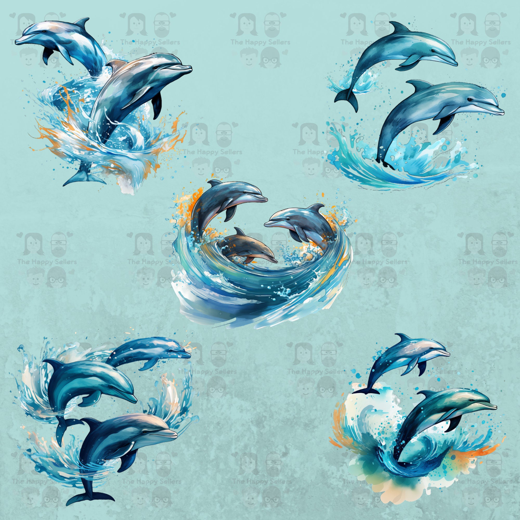 10 Playful Dolphins Clipart Pack INSTANT DOWNLOAD 10 Playful Dolphin ...