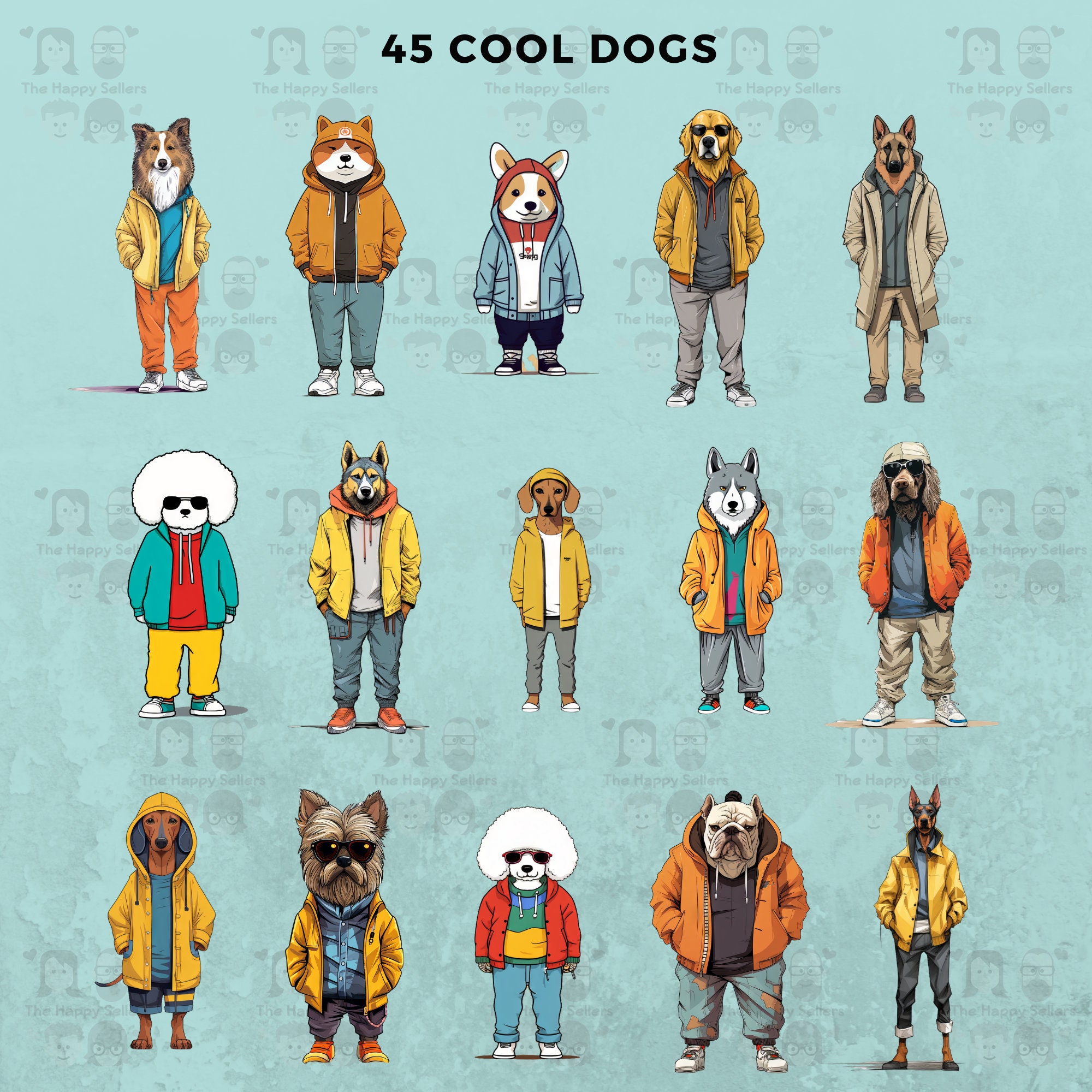 45 Cool Dogs Clipart Pack INSTANT DOWNLOAD 45 Adorable Illustrations of ...