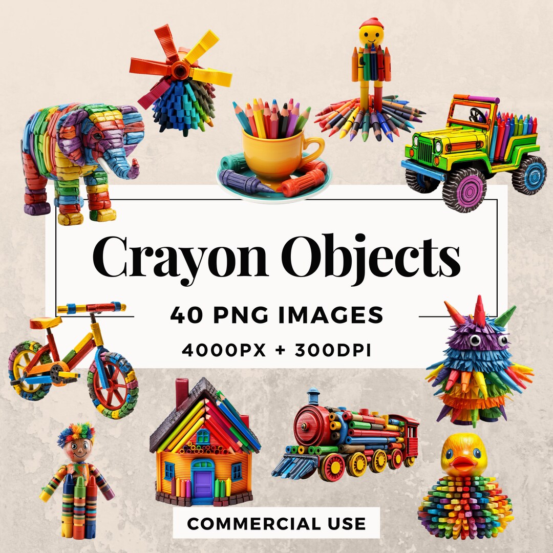 40 Crayon Objects Clipart Pack INSTANT DOWNLOAD Colorful Crayon ...