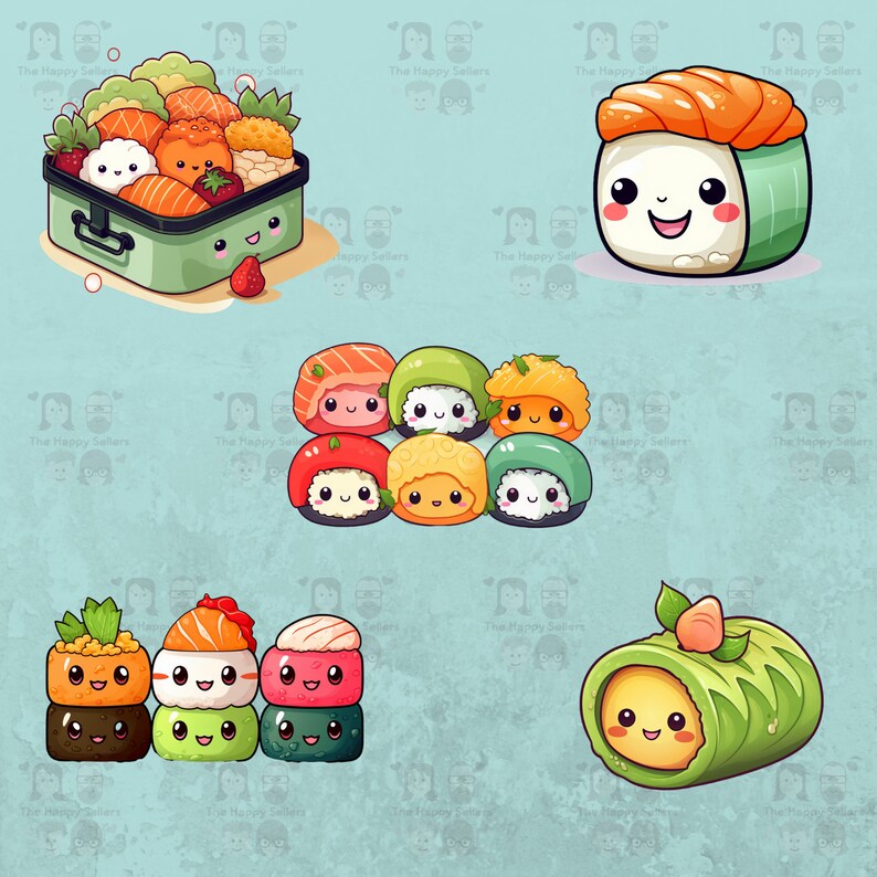 20 Cute Sushi Clipart Pack INSTANT DOWNLOAD 20 Adorable Sushi - Etsy