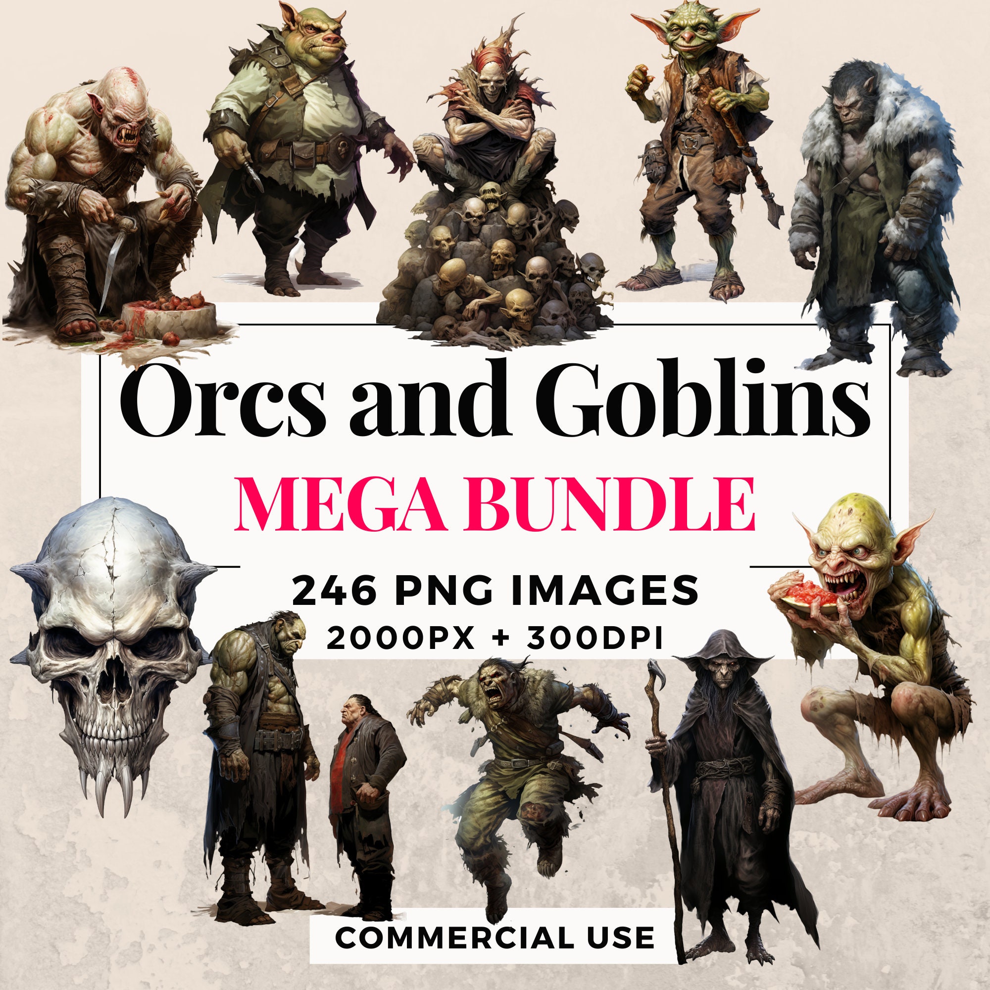 246 Orcs and Goblins Clipart Mega Bundle - Instant Download, PNG Images, Transparent Background ...