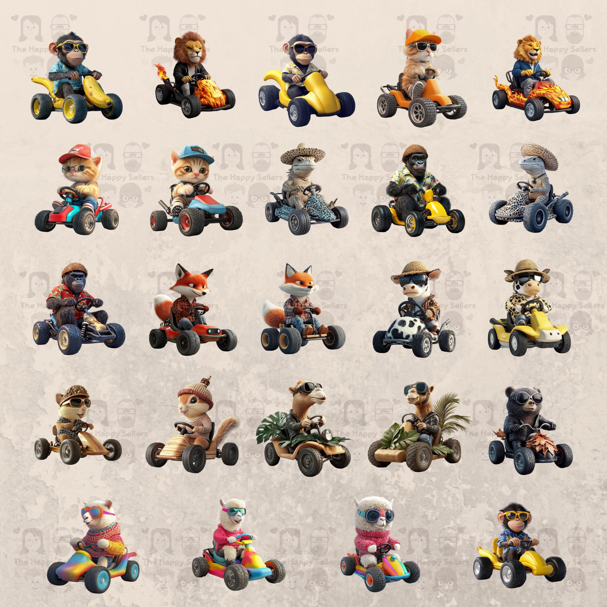 48 Go-karting Animals Clipart Pack INSTANT DOWNLOAD 48 Fun Animal Go ...