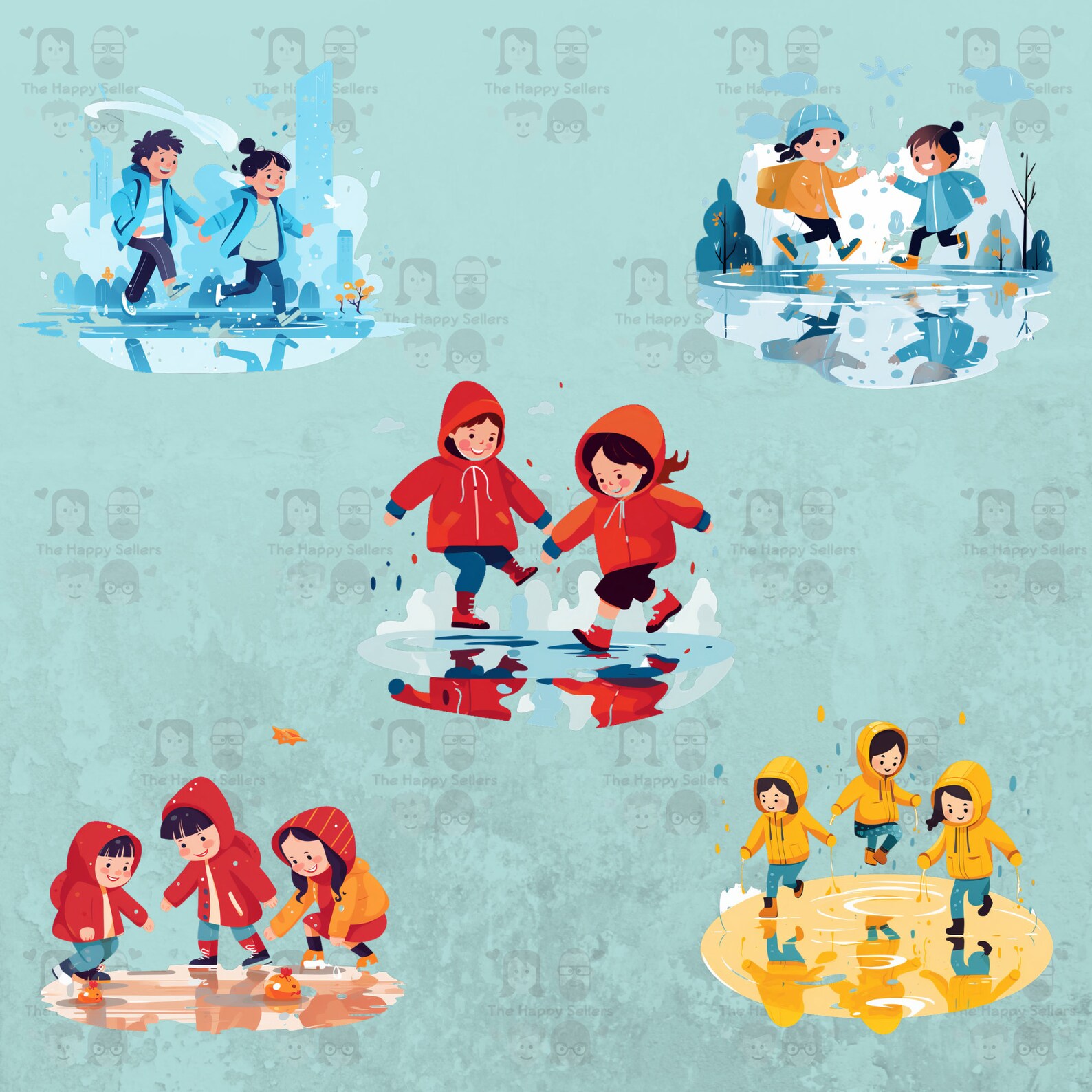 10 Playing in Puddles Clipart Pack INSTANT DOWNLOAD 10 Puddle Play ...