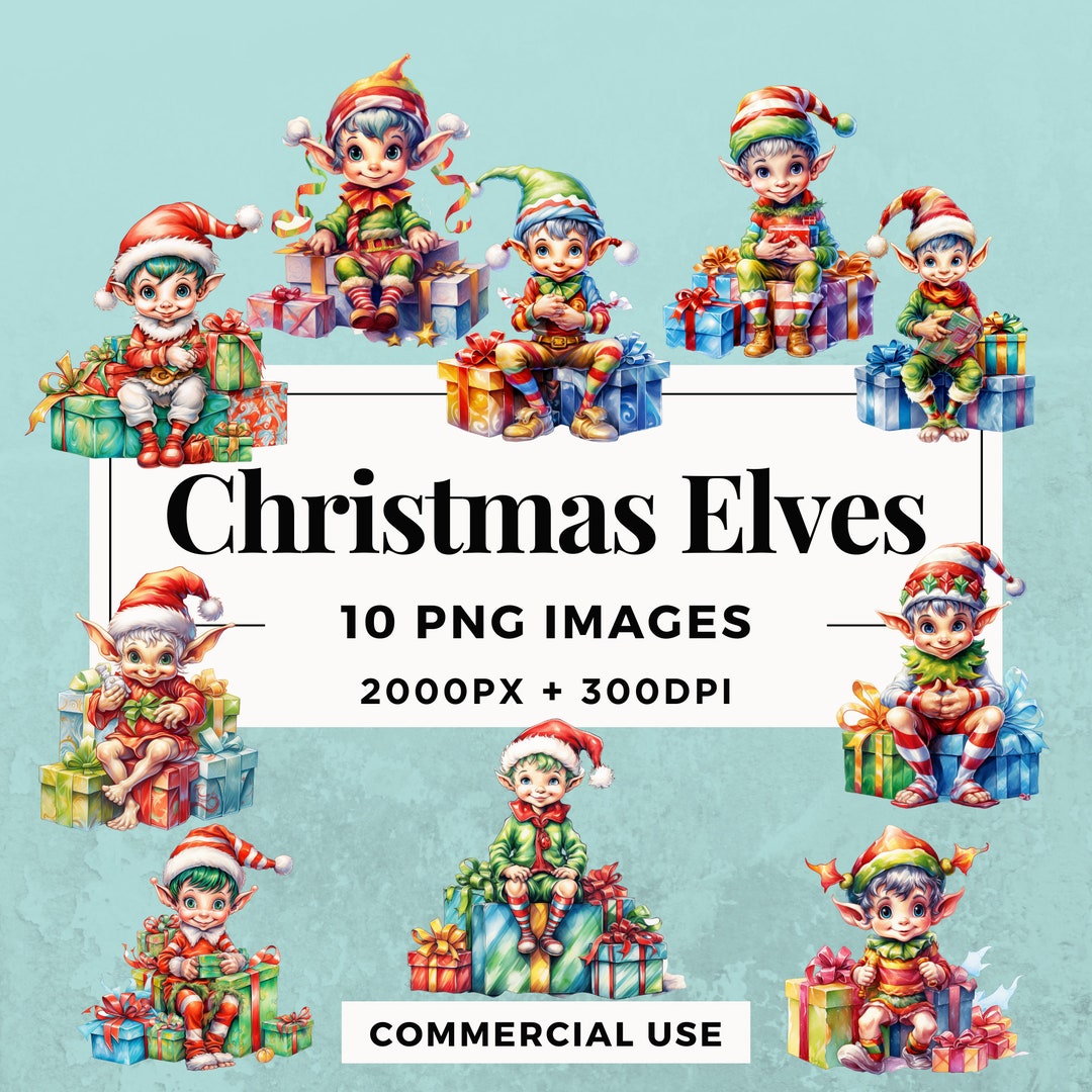 10 Christmas Elves Clipart Pack INSTANT DOWNLOAD 10 Christmas Elf ...