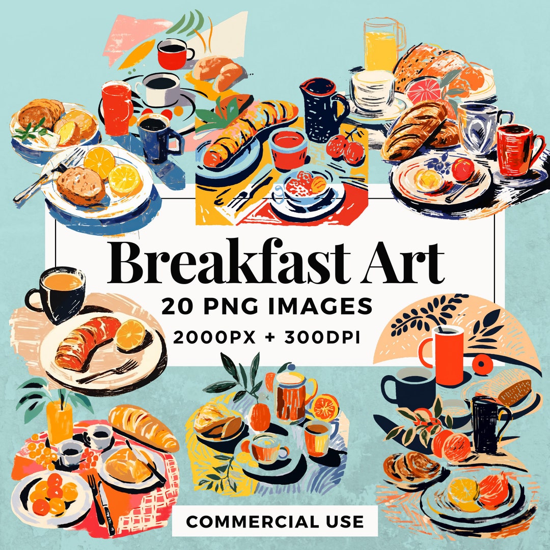 20 Breakfast Art Clipart Pack INSTANT DOWNLOAD 20 Artistic Breakfast Illustrations, PNG ...