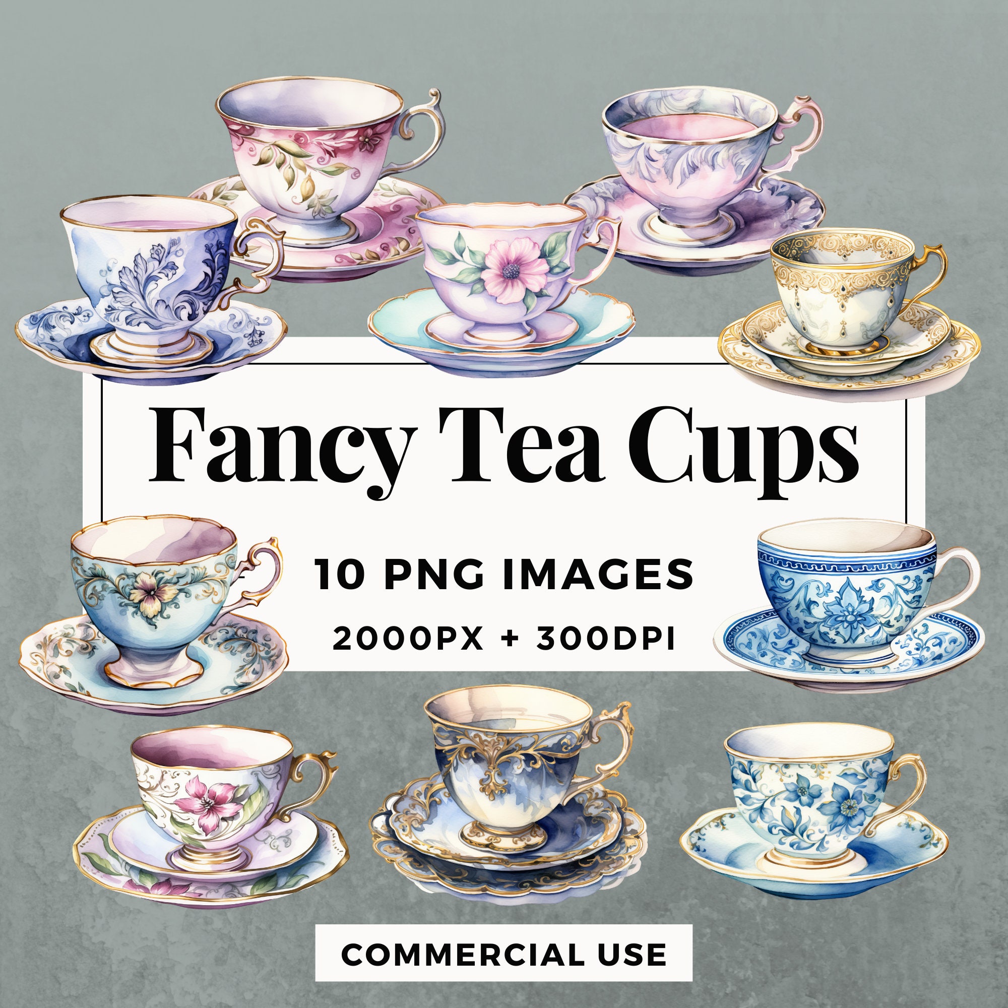 10 Fancy Tea Cups Clipart Pack INSTANT DOWNLOAD 10 Elegant Tea Cup ...