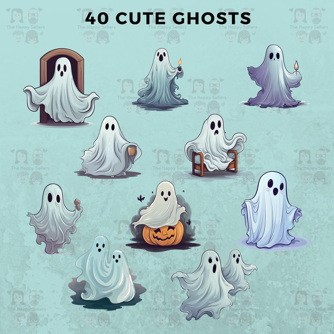 40 Cute Ghosts Clipart Pack INSTANT DOWNLOAD 40 Adorable Ghost - Etsy