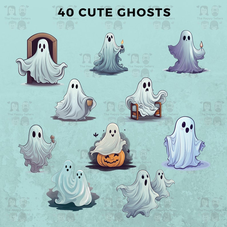 40 Cute Ghosts Clipart Pack INSTANT DOWNLOAD 40 Adorable Ghost - Etsy