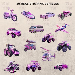 30 Realistic Pink Vehicles Clipart Pack INSTANT DOWNLOAD 30 Pink ...
