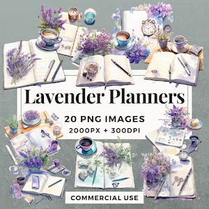 20 Lavender Planners Clipart Pack INSTANT DOWNLOAD 20 Lavender Planner Illustrations, PNG ...