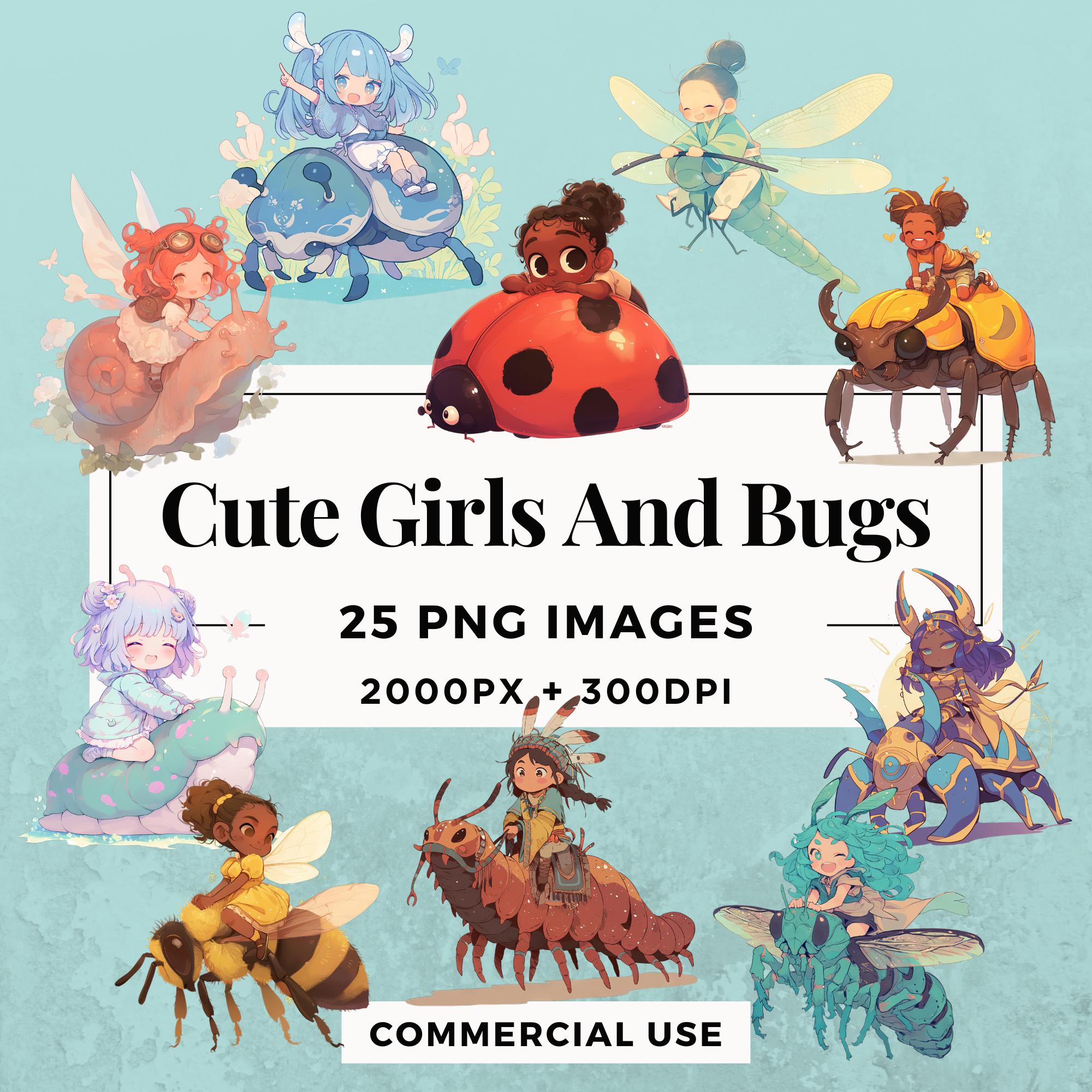 25 Cute Girls and Bugs Clipart Pack INSTANT DOWNLOAD 25 Adorable PNG ...