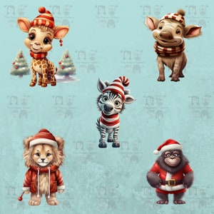 20 Christmas Safari Animals Clipart Pack INSTANT DOWNLOAD 20 Safari ...