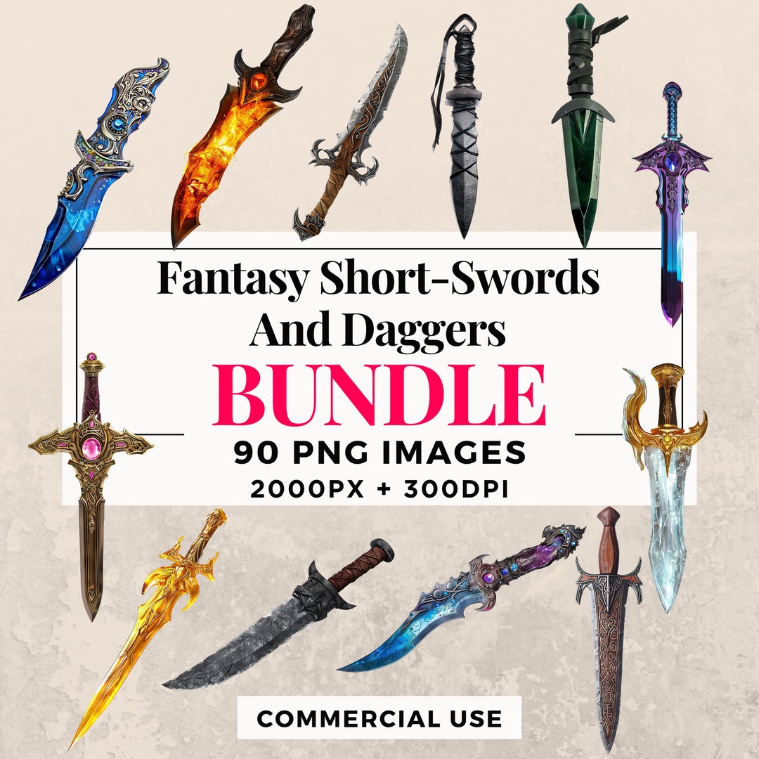 90 Fantasy Short-swords and Daggers Clipart Bundle - Instant Download ...