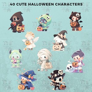 40 Cute Halloween Characters Clipart Pack INSTANT DOWNLOAD 40 Halloween ...