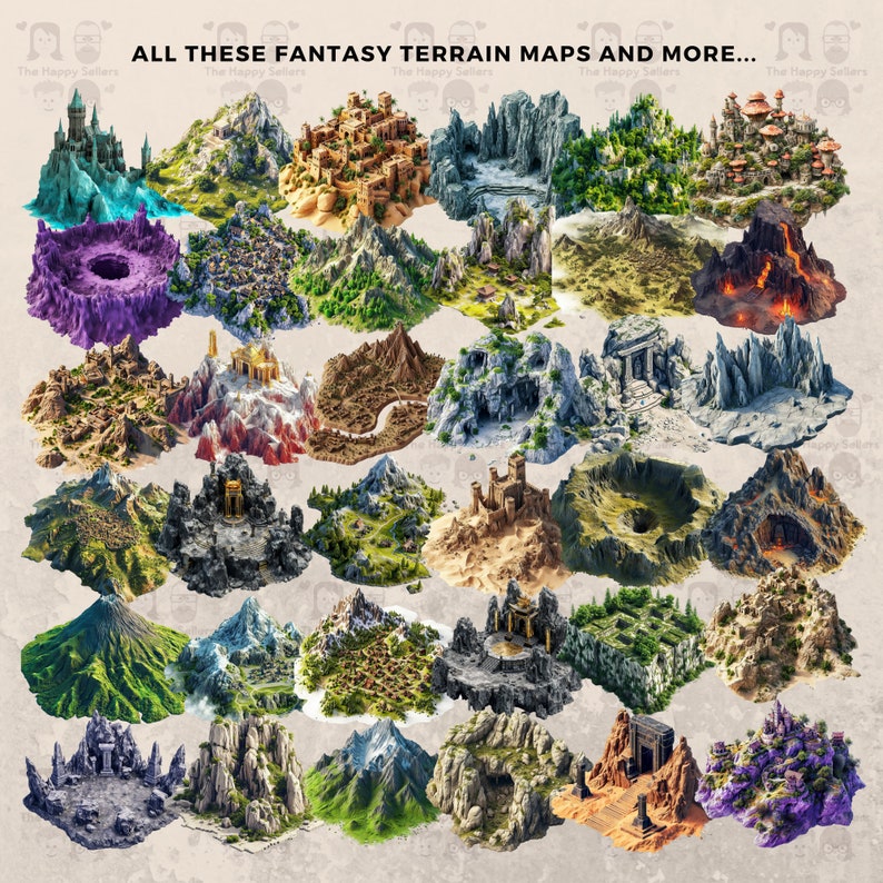 134 Fantasy Terrain Maps Clipart Bundle Instant Download, PNG Images ...