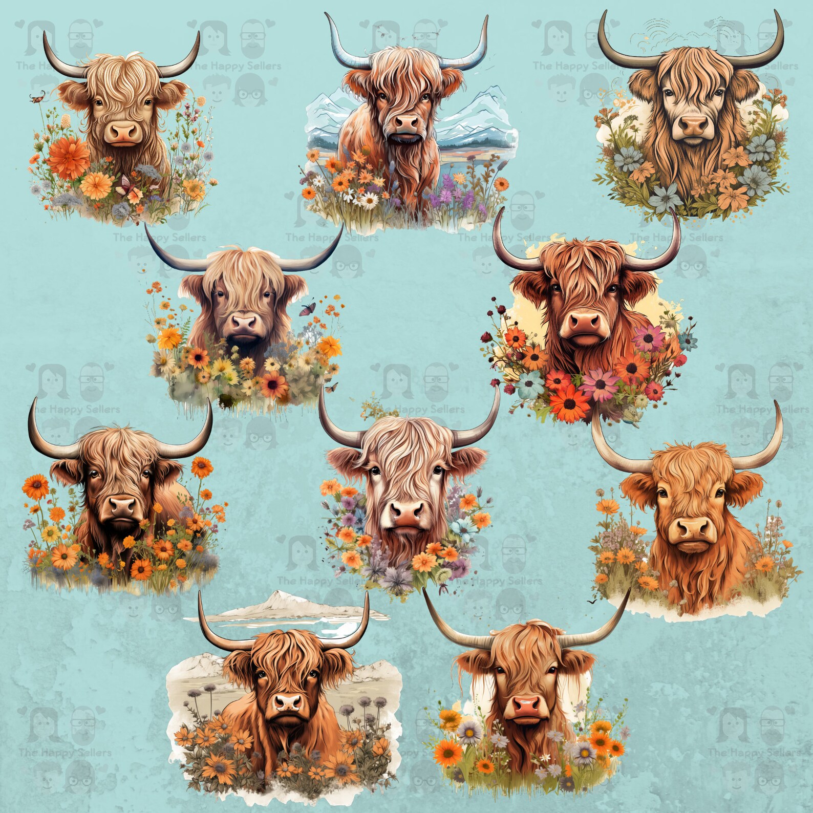 20 Highland Cows Clipart Pack INSTANT DOWNLOAD 20 Adorable Cattle ...