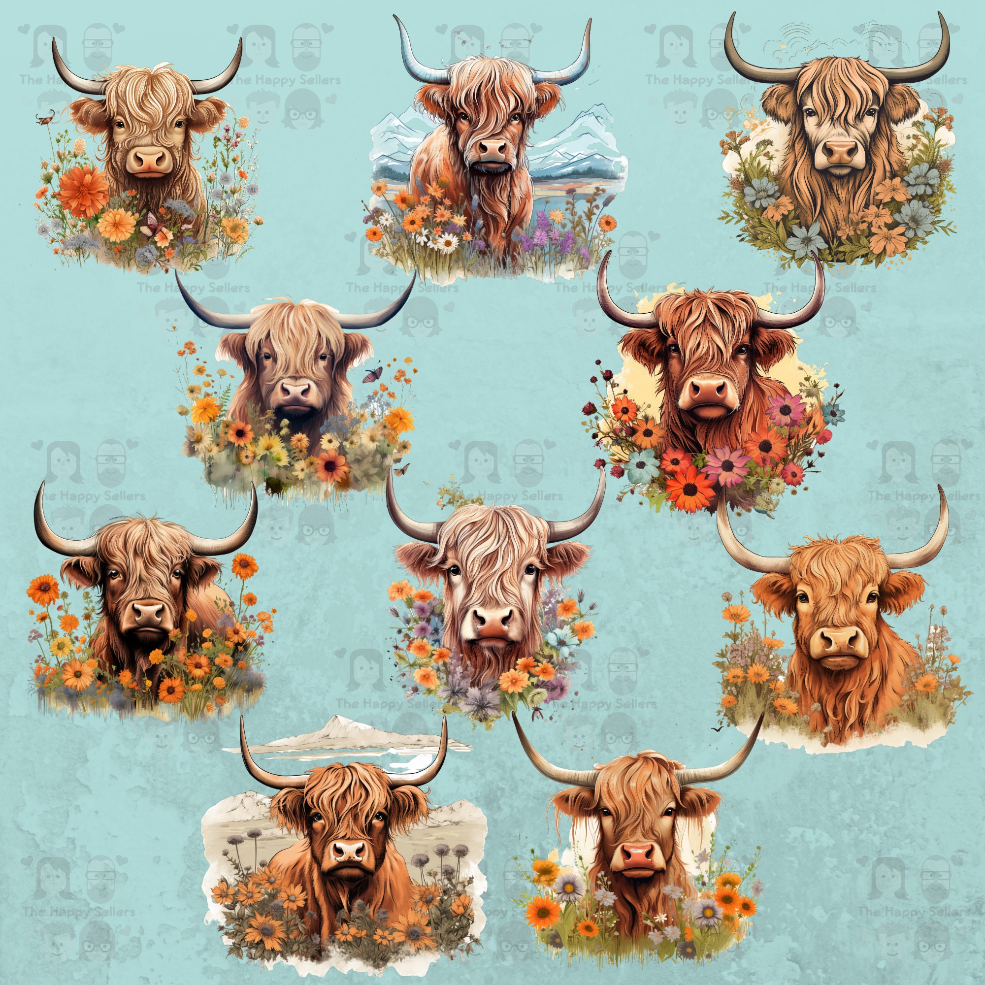 20 Highland Cows Clipart Pack INSTANT DOWNLOAD 20 Adorable - Etsy